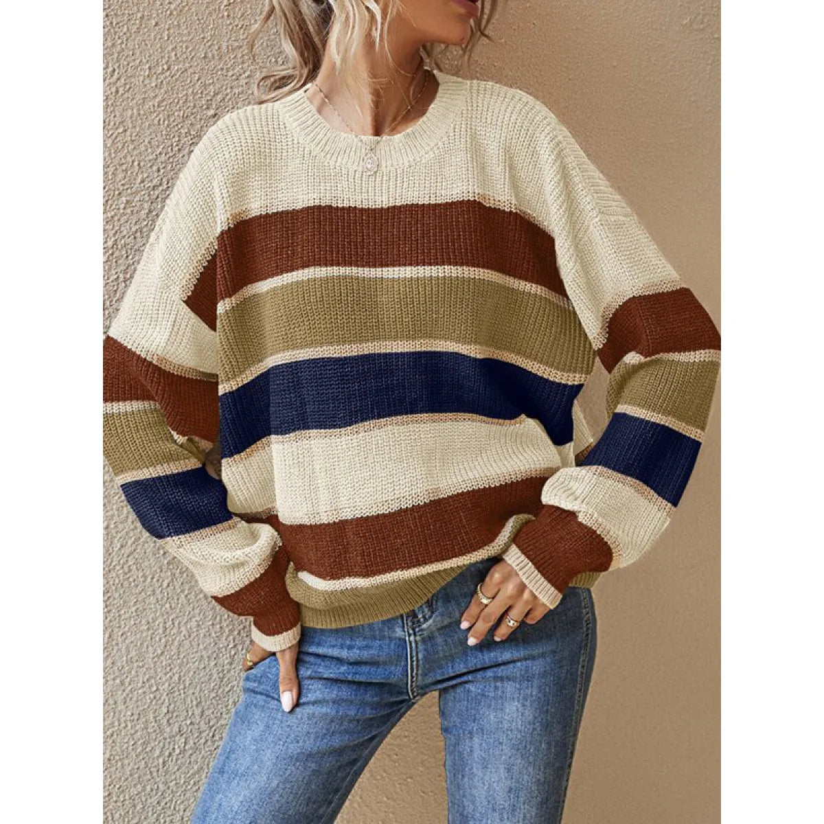 StripeEase™ Women’s Cozy Striped Winter Pullover Sweater – Vital Smyle