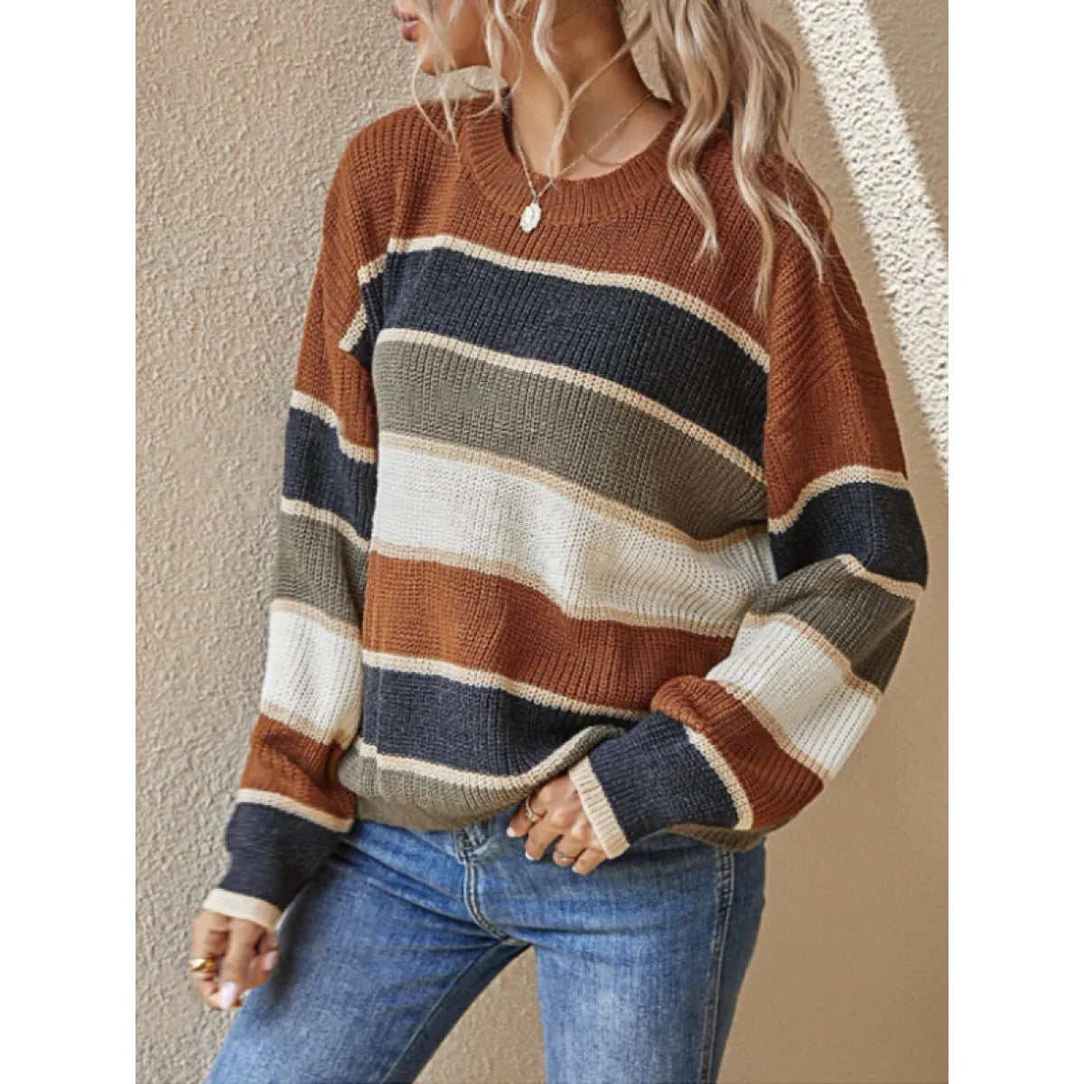 StripeEase™ Women’s Cozy Striped Winter Pullover Sweater – Vital Smyle